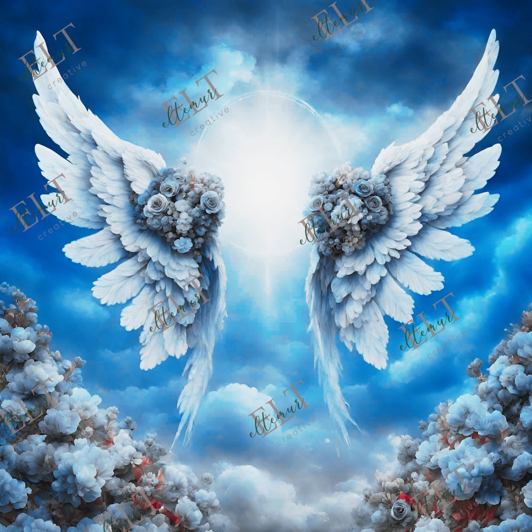 Blue Angel Wings, in Loving Memory PNG, Memorial Background EDITABLE ...