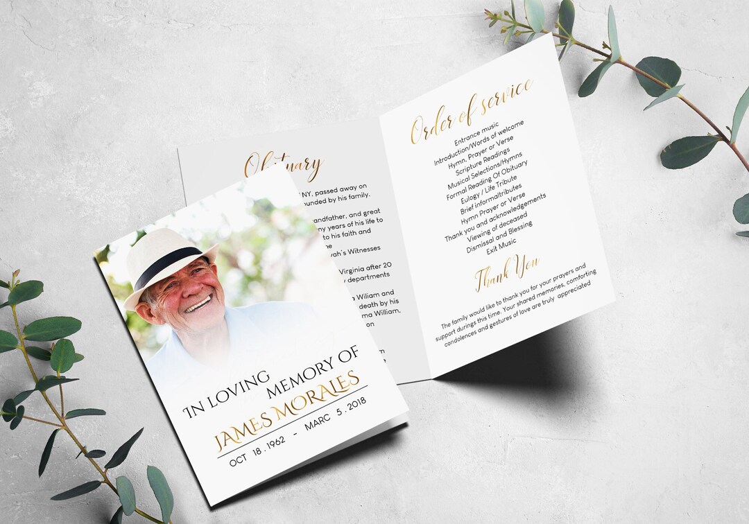 Funeral Program Template With Large Photo, Funeral Memorial Program ...