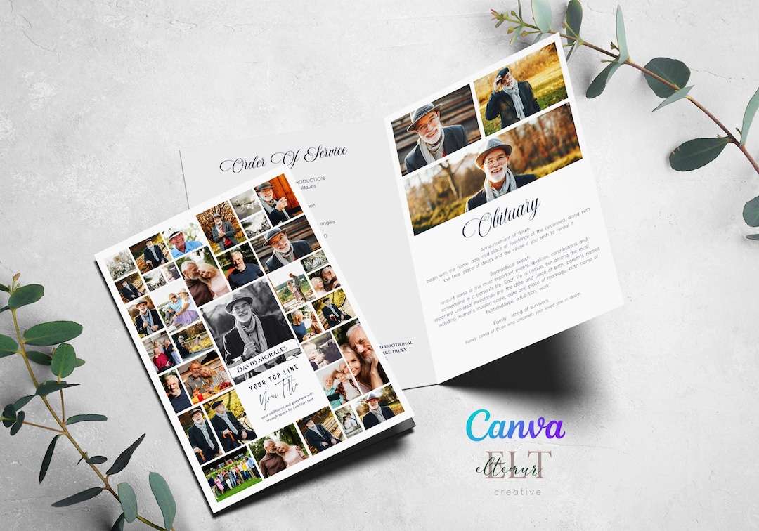 Funeral Collage Program Template Simple Photo Obituary Program Memorial Program Printable ...
