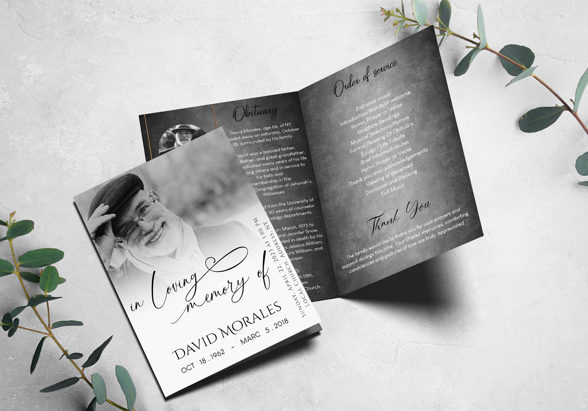 Black and White Funeral Program Template, Funeral Memorial Program ...