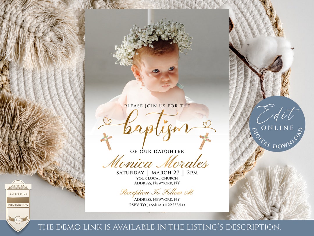 Baptism Invitation Template, Simple Photo Baptism Invite, Christening ...