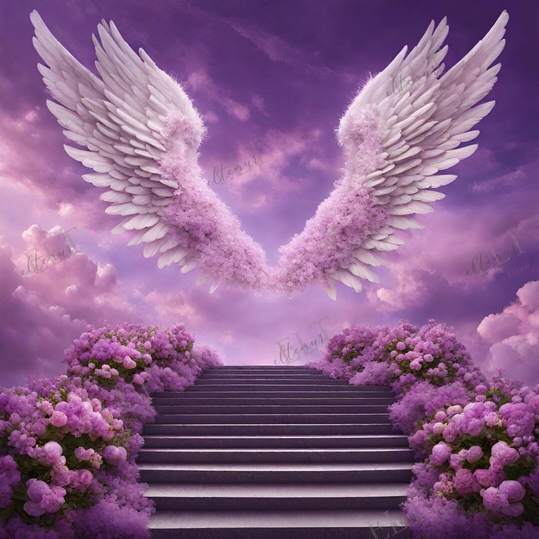 Purple Stairs Heaven, in Loving Memory PNG, Memorial Background EDITABLE Template Stairs to ...