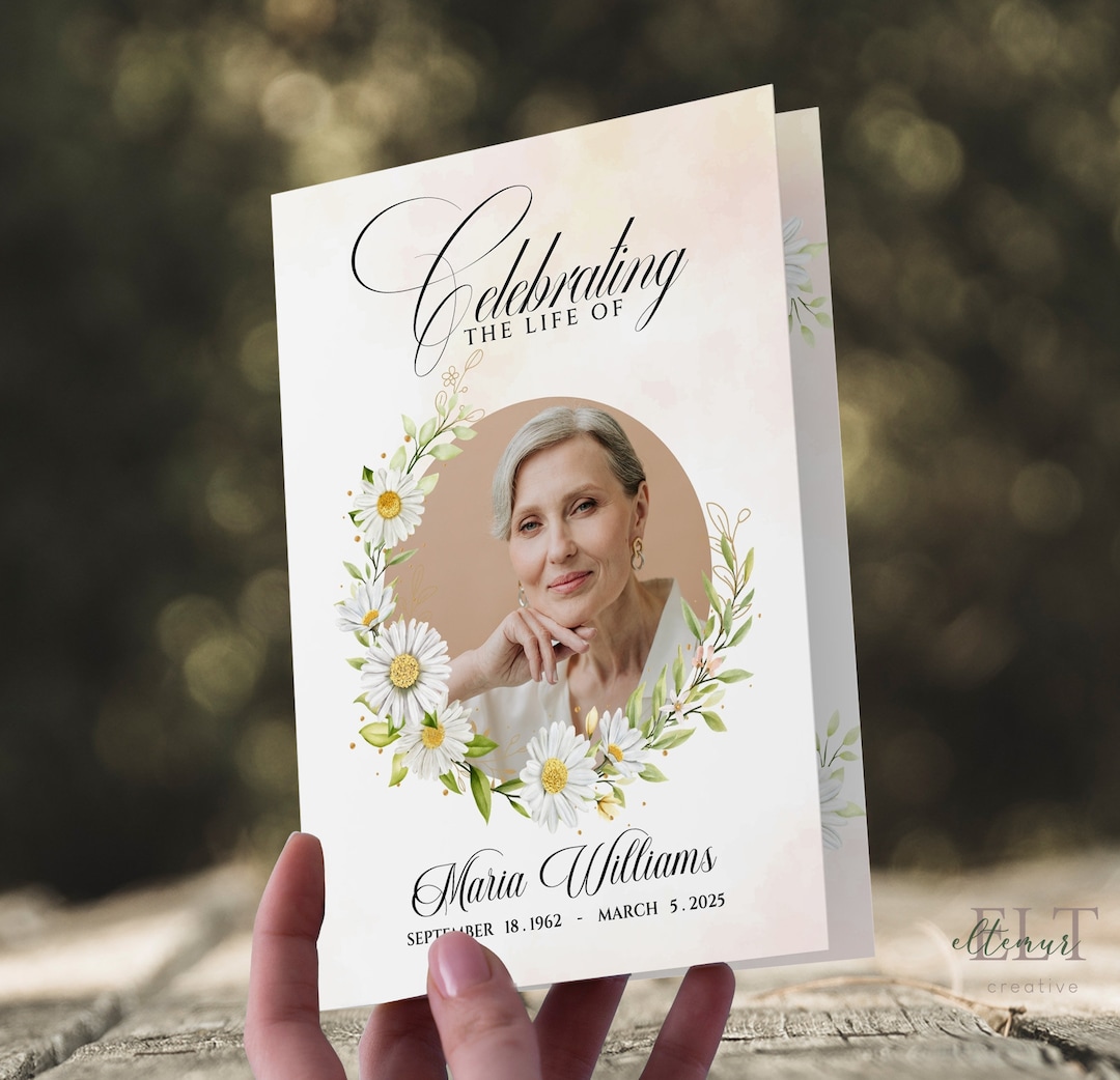 Daisy Funeral Program Template Daisy Frame Photo Obituary Program ...