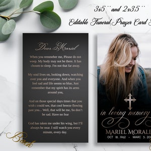 Funeral Prayer Card Template, Simple Photo, Gold Text Pattern, Editable ...