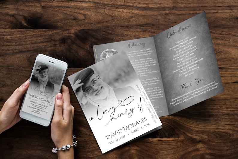 Black and White Funeral Program Template, Funeral Memorial Program ...