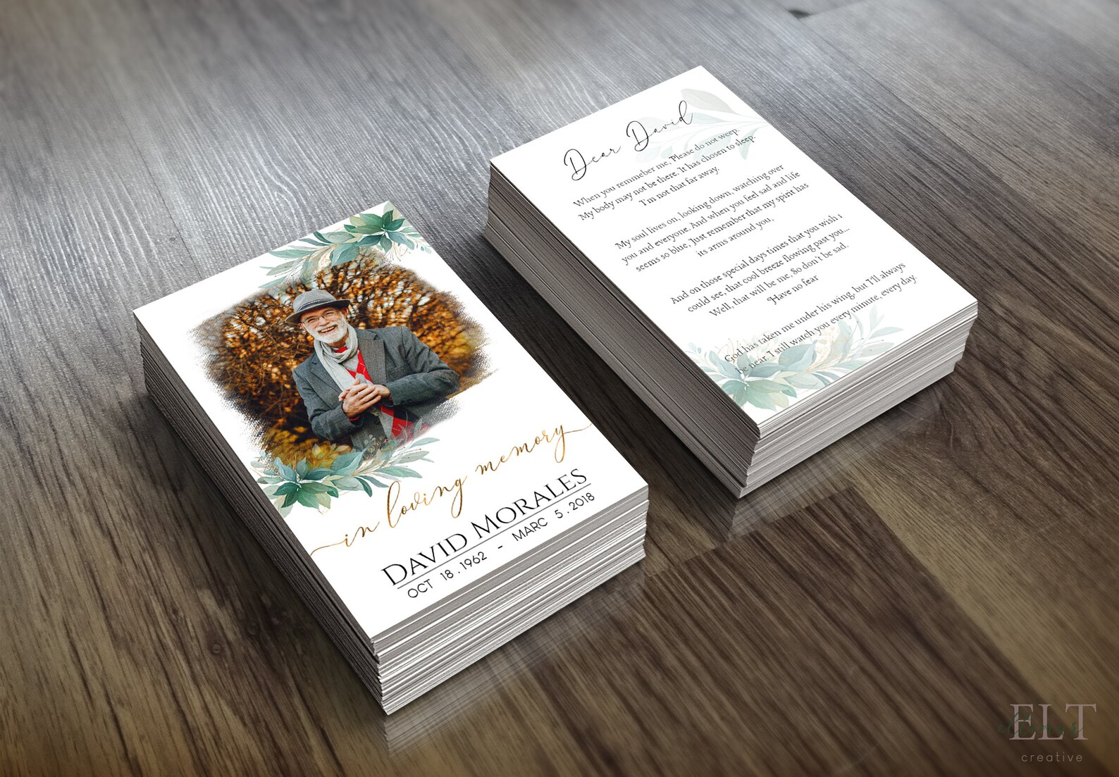 Greenery Funeral Prayer Card , Funeral Editable Template Prayer Card ...