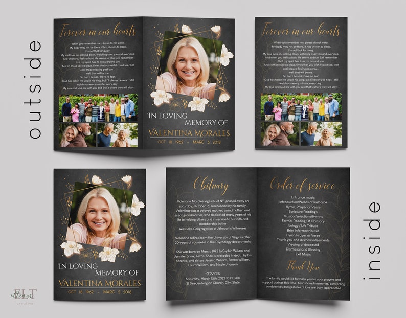 Funeral Program Template Black and Gold Funeral Memorial - Etsy