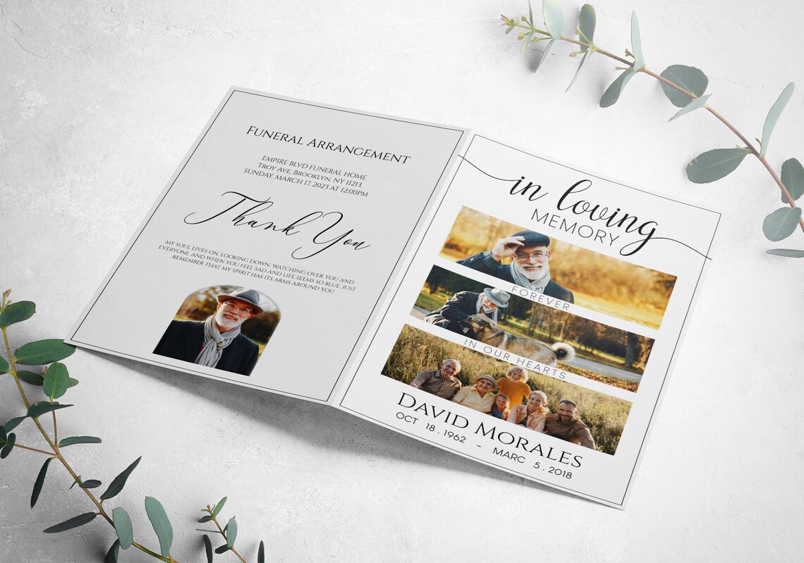 Funeral Memorial Program Template, Collage Funeral Program,minimal ...