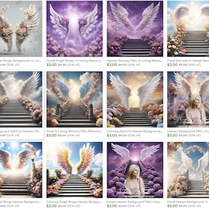 Purple Stairs Heaven, in Loving Memory PNG, Memorial Background EDITABLE Template Stairs to ...