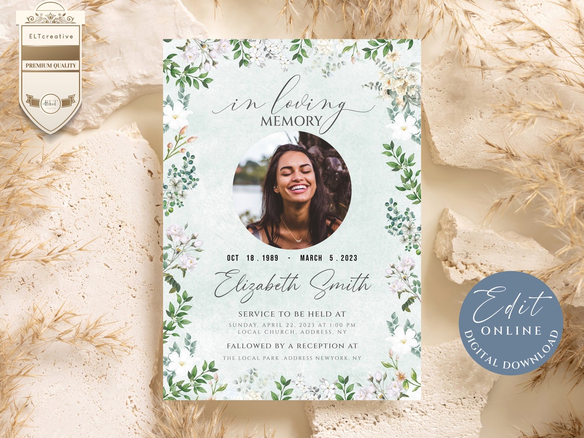 Editable Funeral Invitation Floral Invitation Template - Etsy