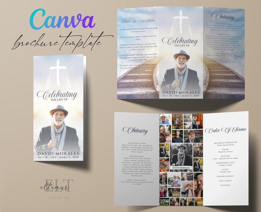 Flyer Funeral Program Tri-fold Brochure Template Simple Photo Obituary ...