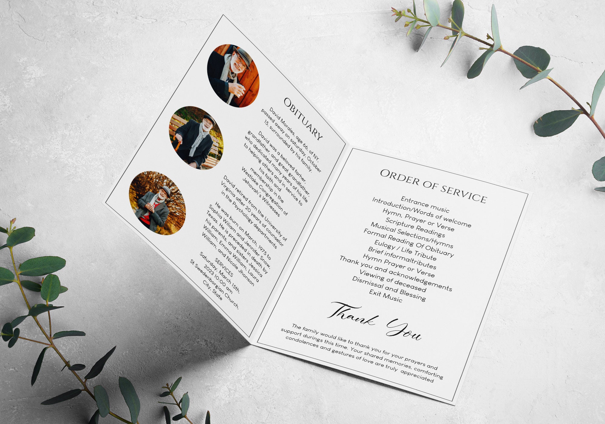 Funeral Memorial Program Template, Collage Funeral Program,minimal ...