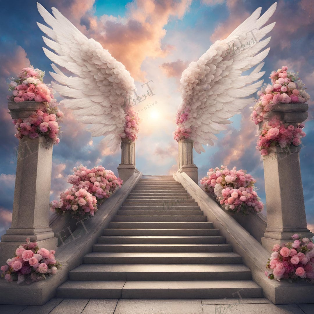 Heaven Background PNG | Angel Wings | Memorial Background | Stairs to ...