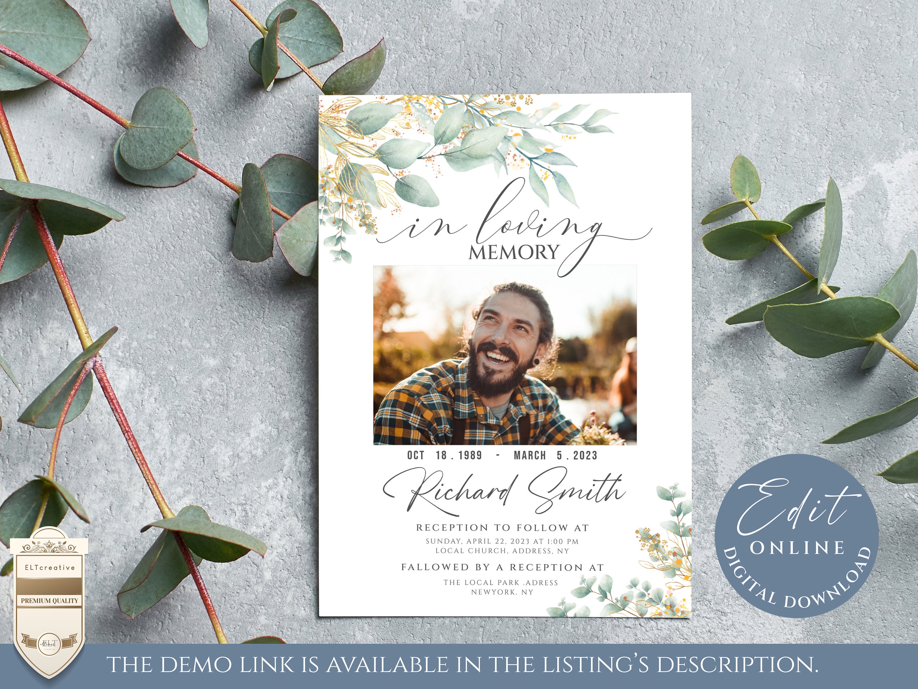 Greenery Funeral Invitation Template , Modern Funeral Invitation Card ...