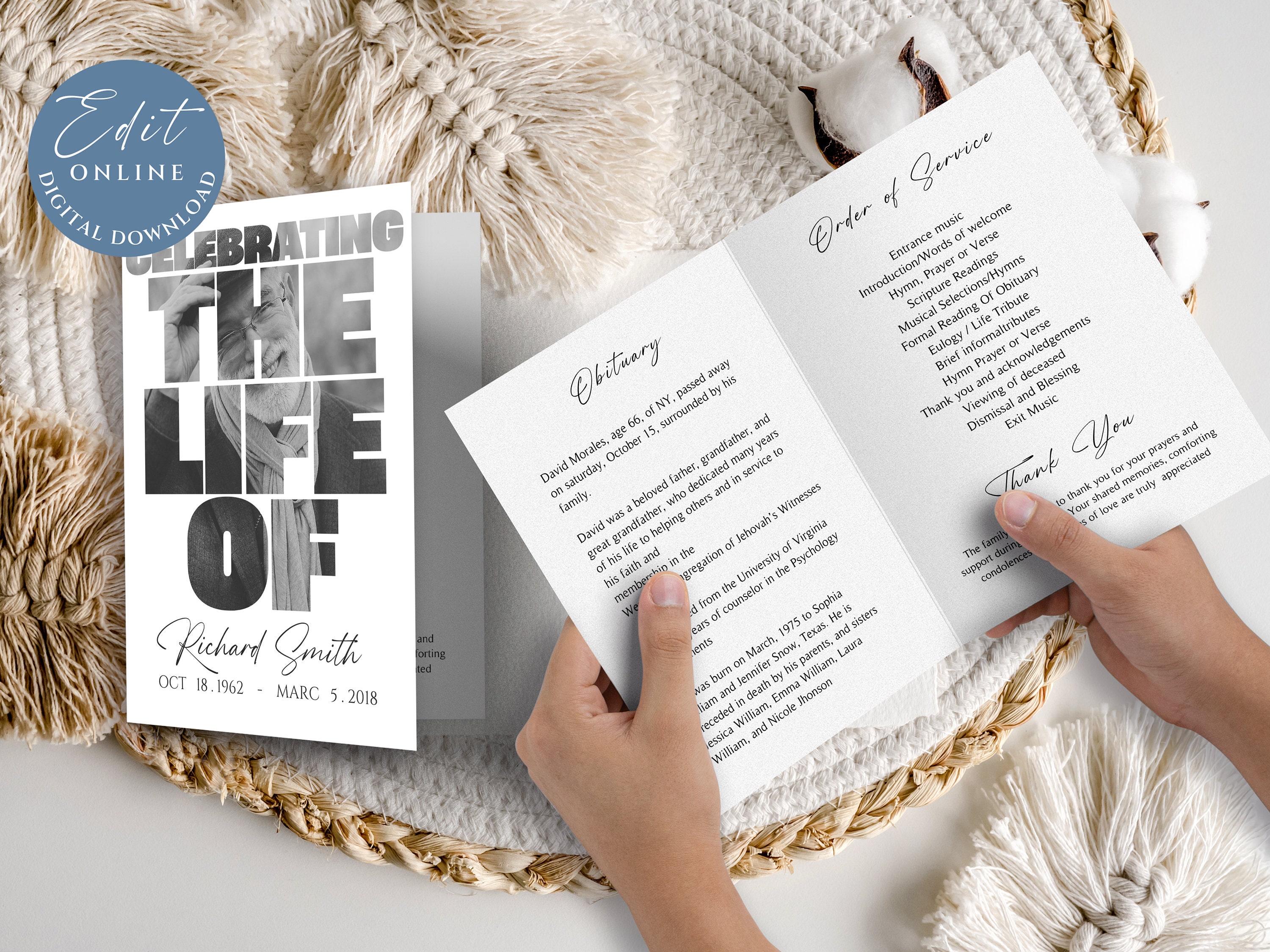 Foldable Funeral Program Template With Text and Photos on the - Etsy