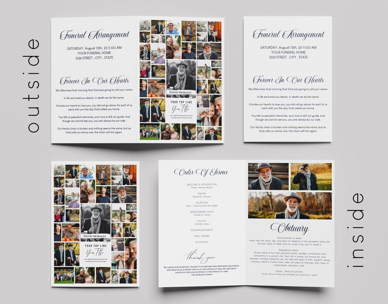 Funeral Collage Program Template Simple Photo Obituary Program - Etsy