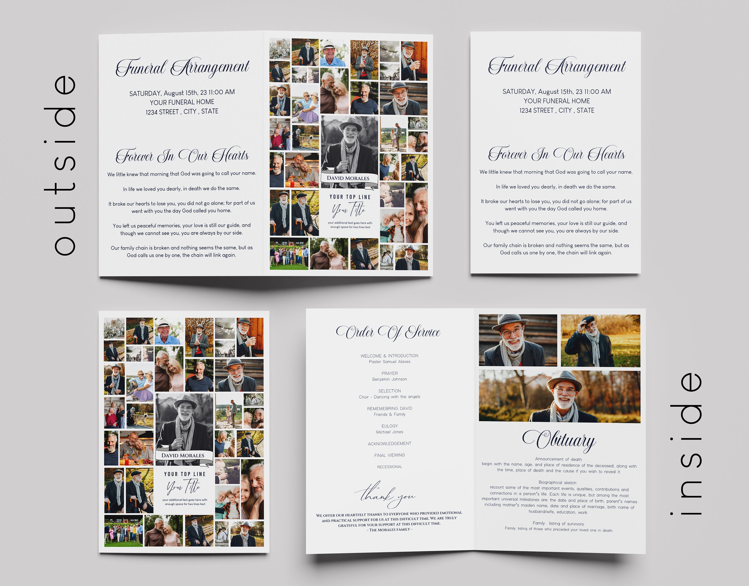 Funeral Collage Program Template Simple Photo Obituary Program - Etsy