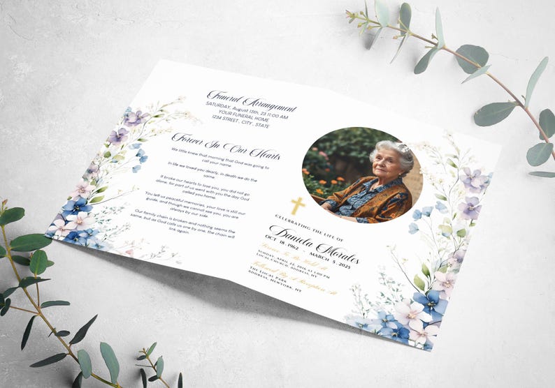 Blue Pink Floral Funeral Program Template: Celebration of Life ...