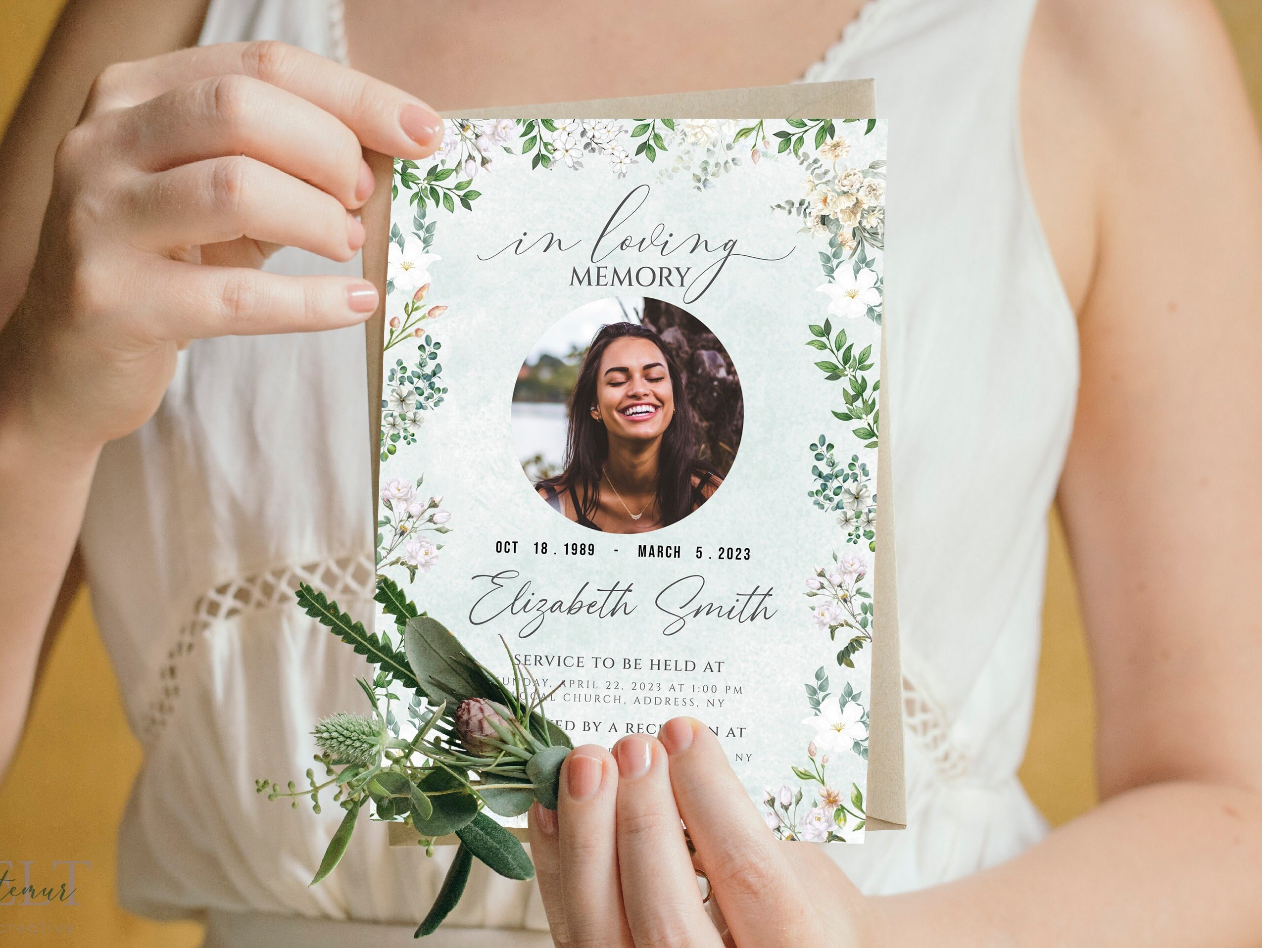 Greenery Funeral Invitation Template , Modern Funeral Invitation Card ...
