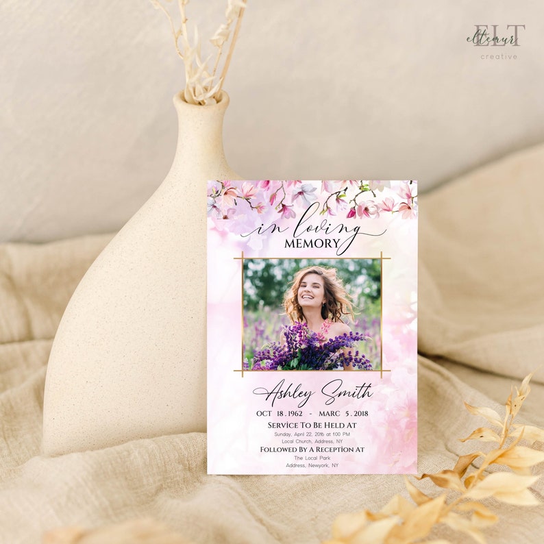 Pink Floral Funeral Invitation Template: Celebration of Life (CANVA) - Etsy