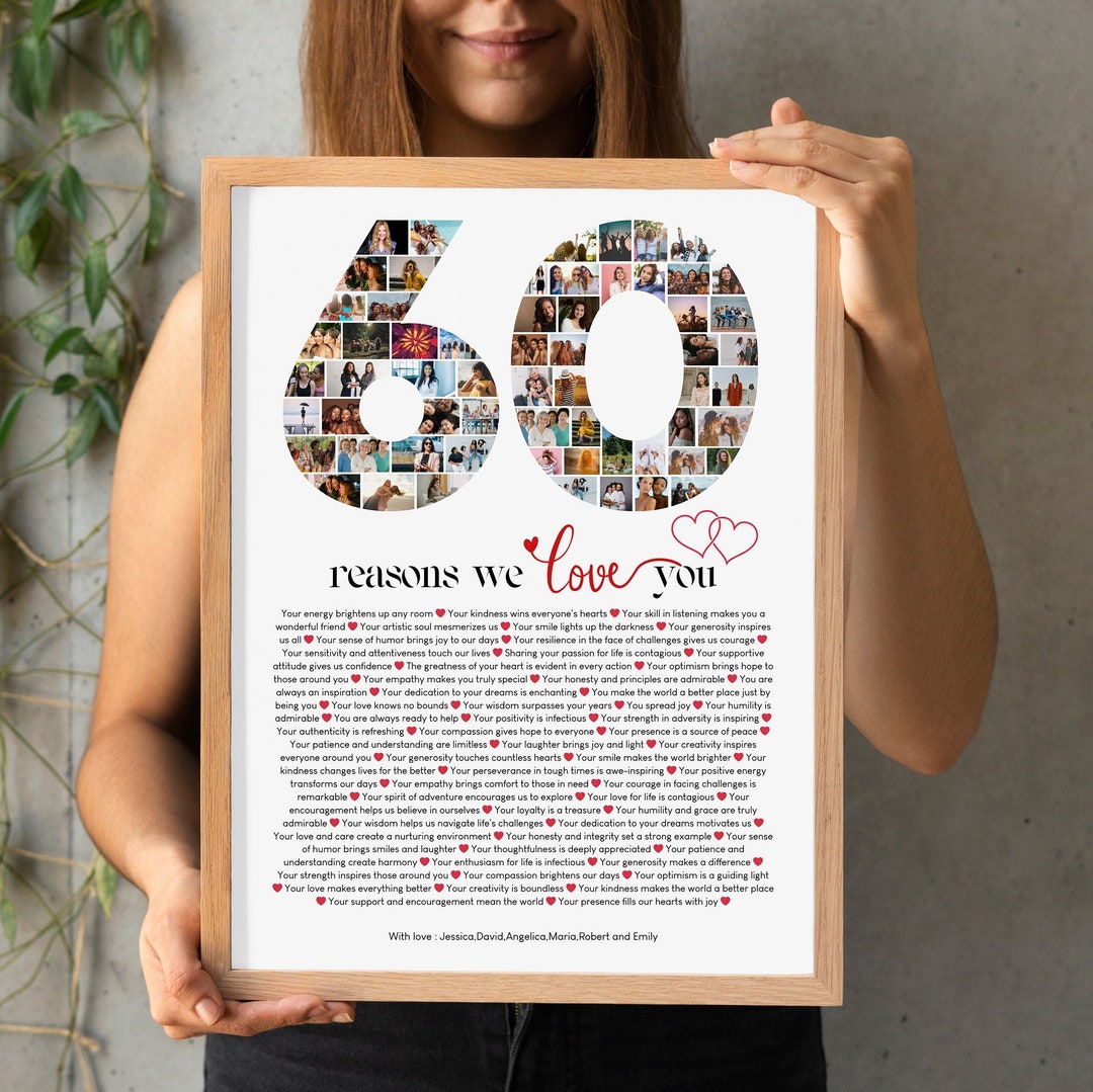 60 Reasons We Love You Poster With Collage Template, Printable 60th ...