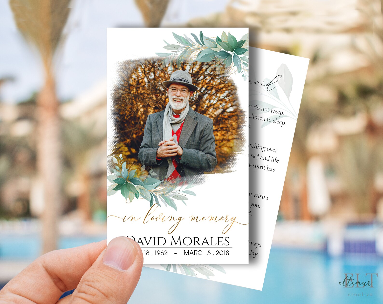 Greenery Funeral Prayer Card , Funeral Editable Template Prayer Card ...