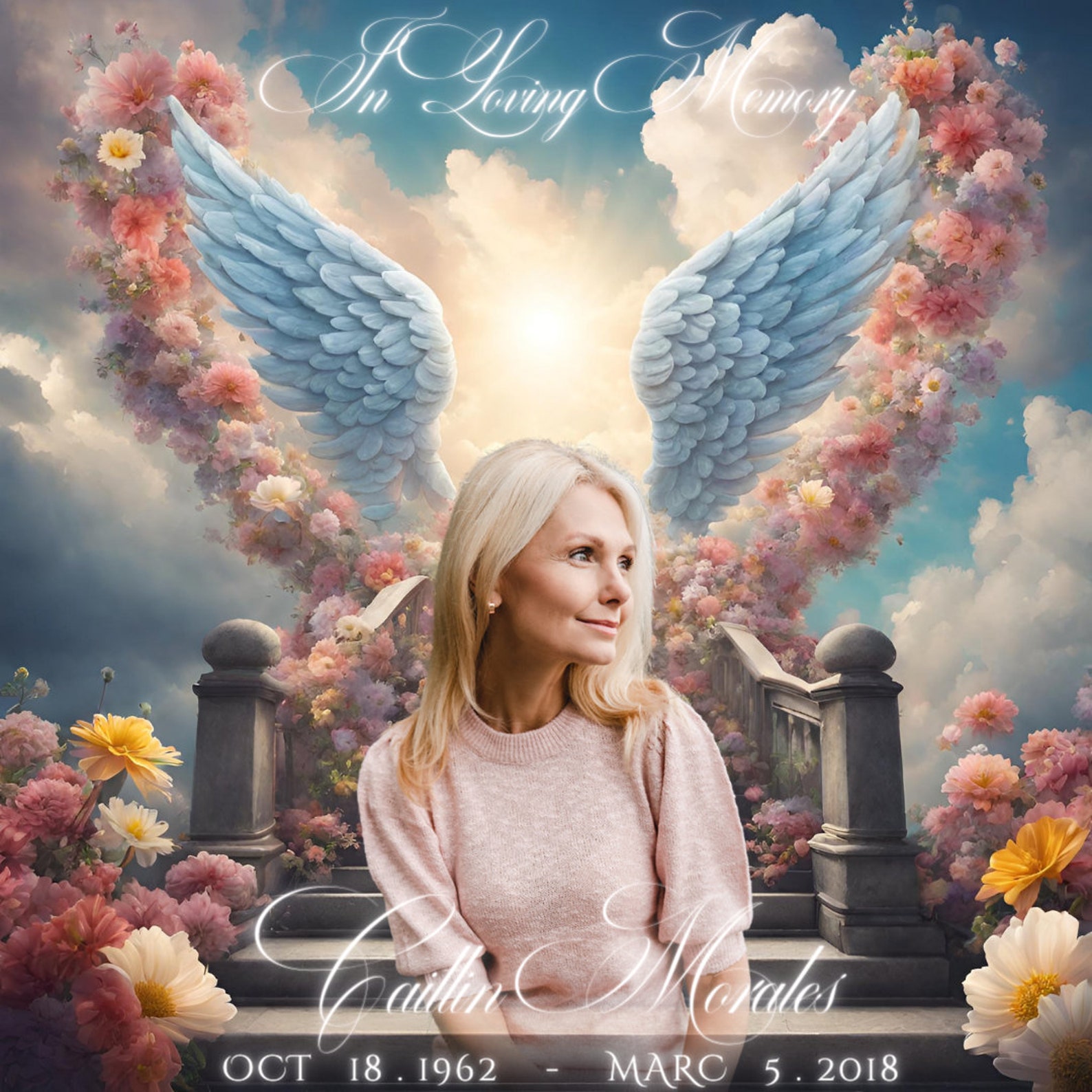 Floral in Loving Memory PNG, Memorial Background EDITABLE Template ...
