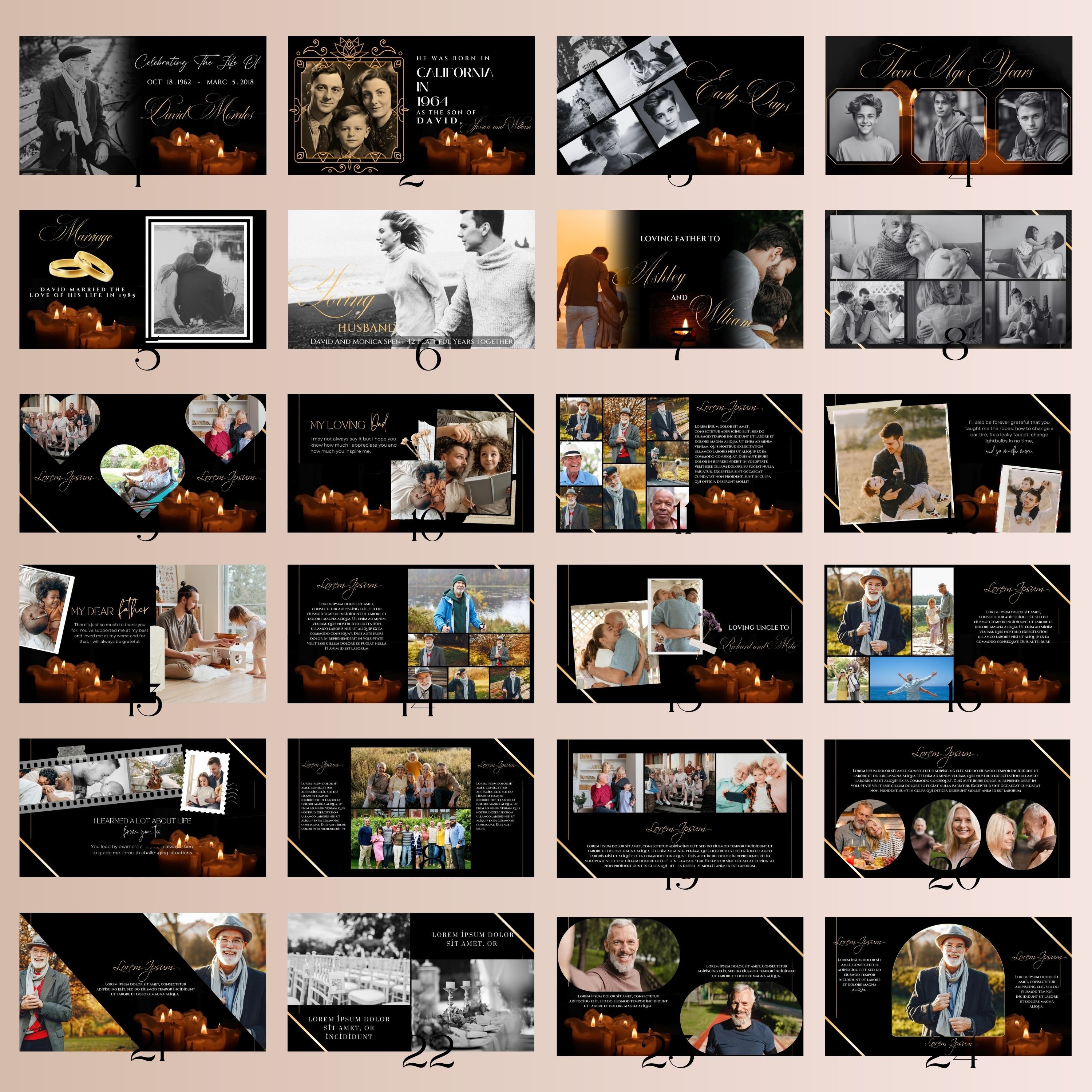 Funeral Slideshow Template, Black and Gold Memorial Video, Celebration ...
