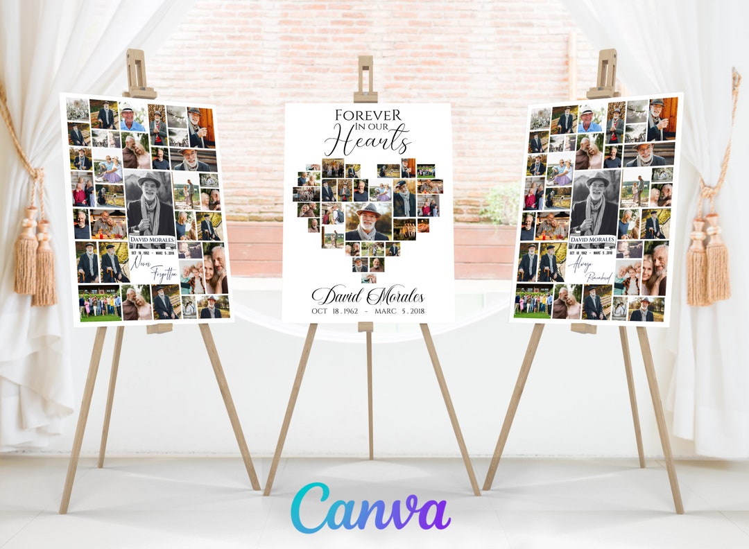 SET Funeral Heart Photo Collage Template, Funeral Welcome Sign Poster ...