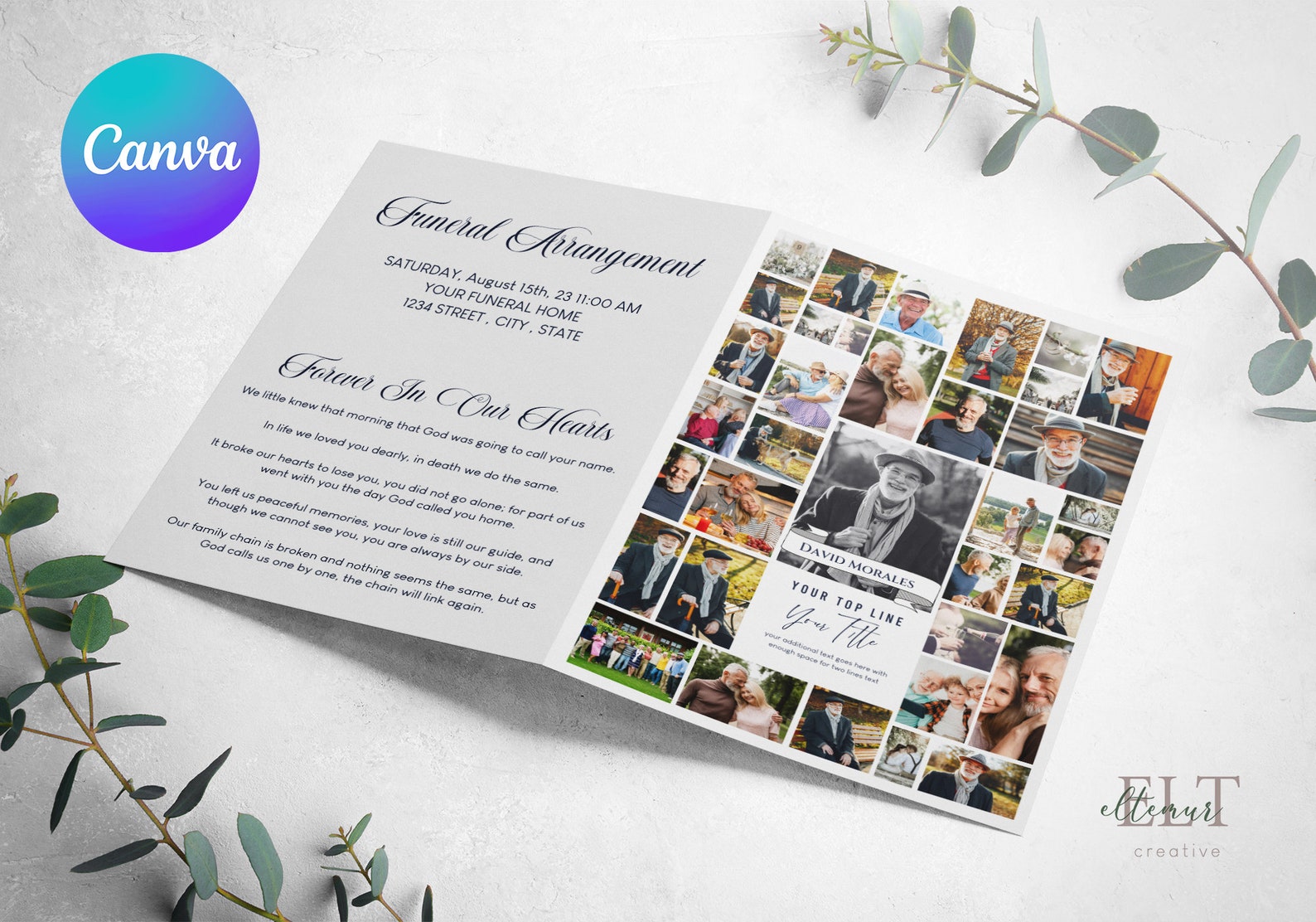 Funeral Collage Program Template Simple Photo Obituary Program Memorial ...