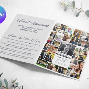 Funeral Collage Program Template Simple Photo Obituary Program Memorial ...