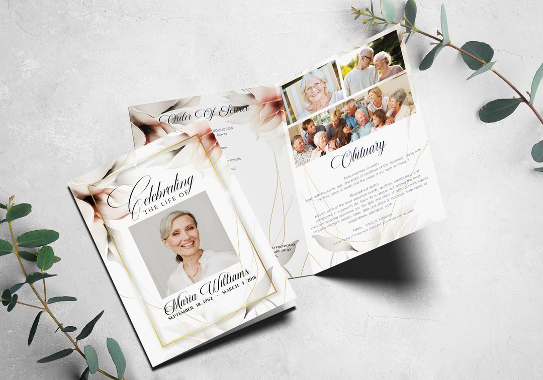 Bohemian Funeral Program Template: Gold Frame Obituary (printable) - Etsy