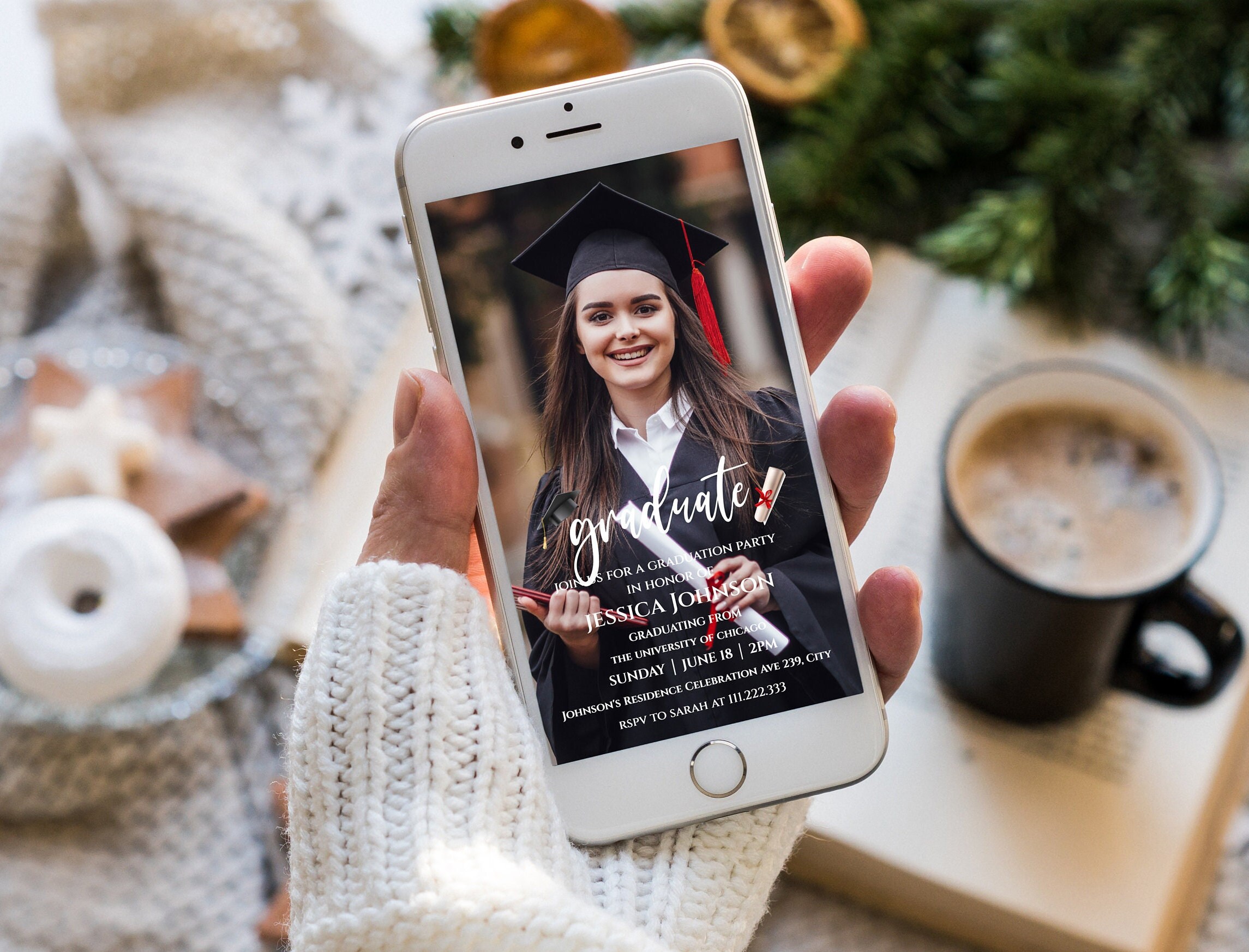 Electronic Photo Invitation Graduation Party Editable Template College ...