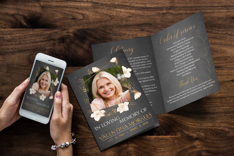 Funeral Program Template Black and Gold Funeral Memorial - Etsy