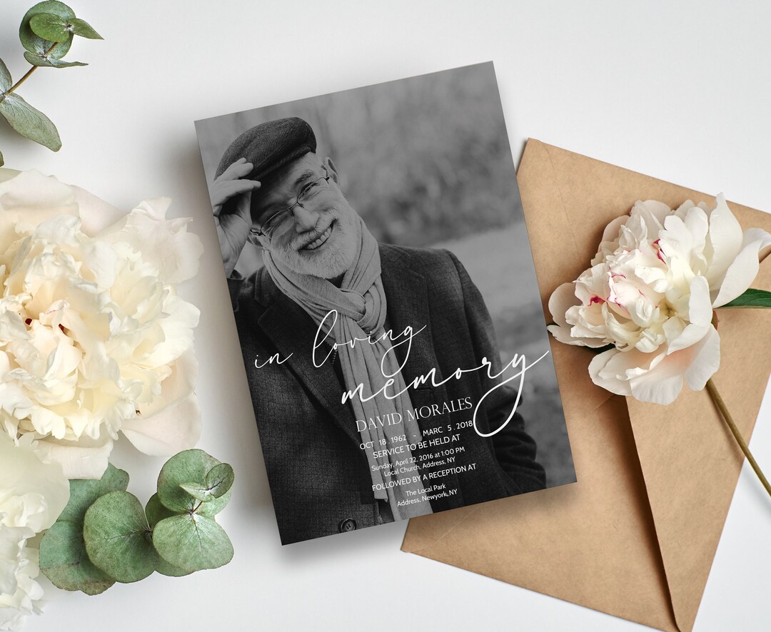 Black and White Funeral Invitation Card Template,simple Photo ...