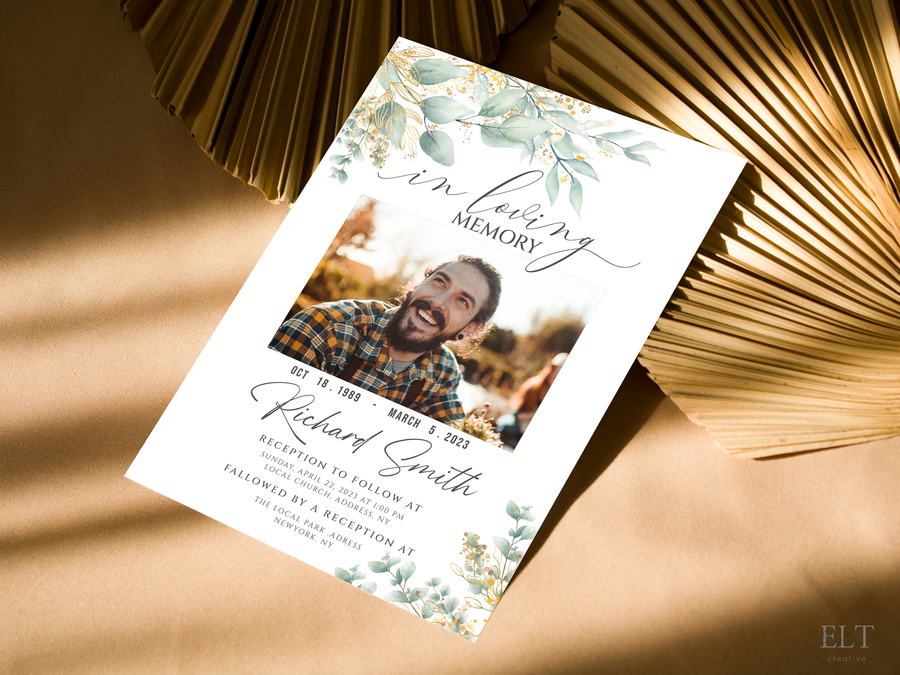 Greenery Funeral Invitation Template , Modern Funeral Invitation Card ...