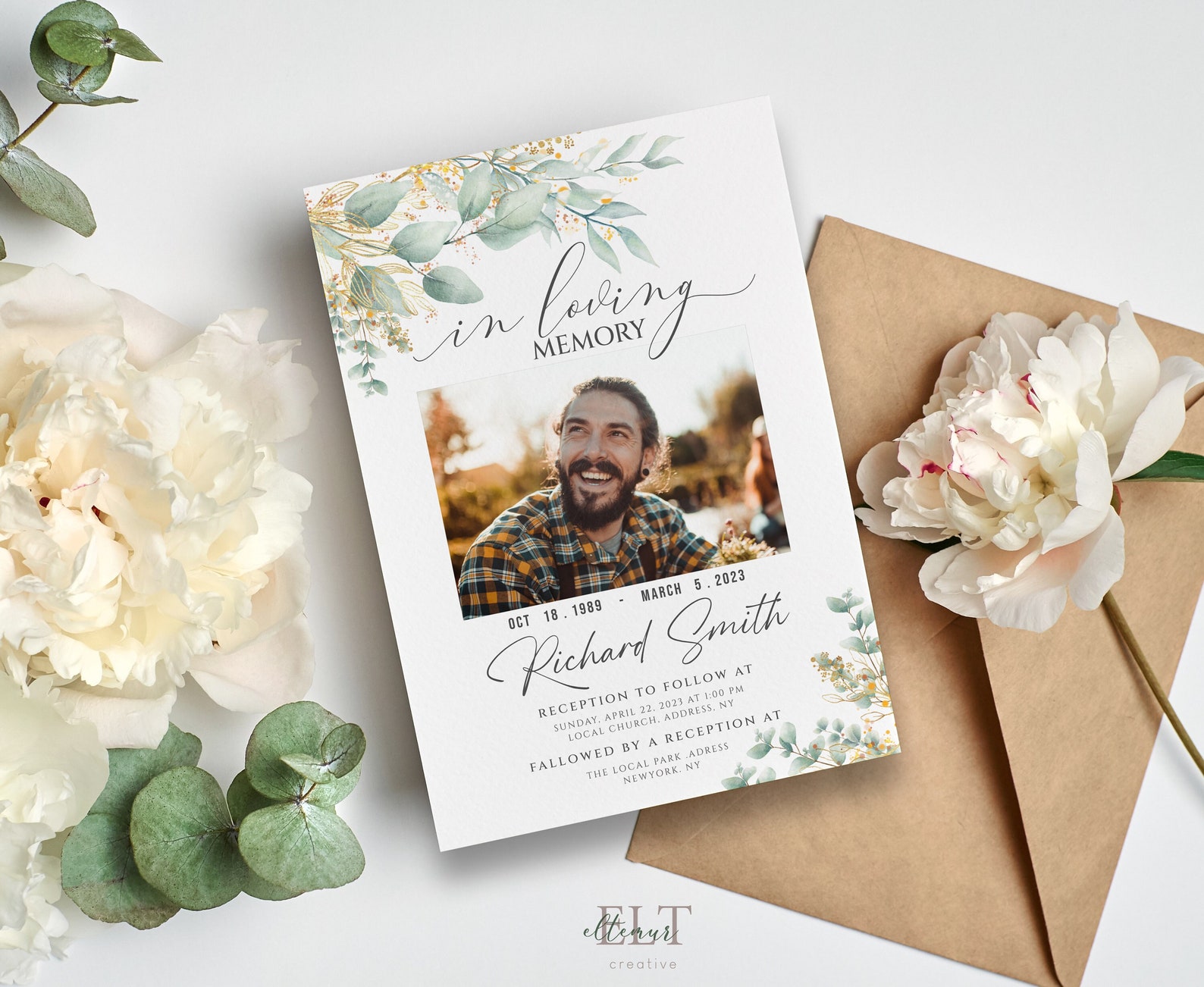 Greenery Funeral Invitation Template , Modern Funeral Invitation Card ...