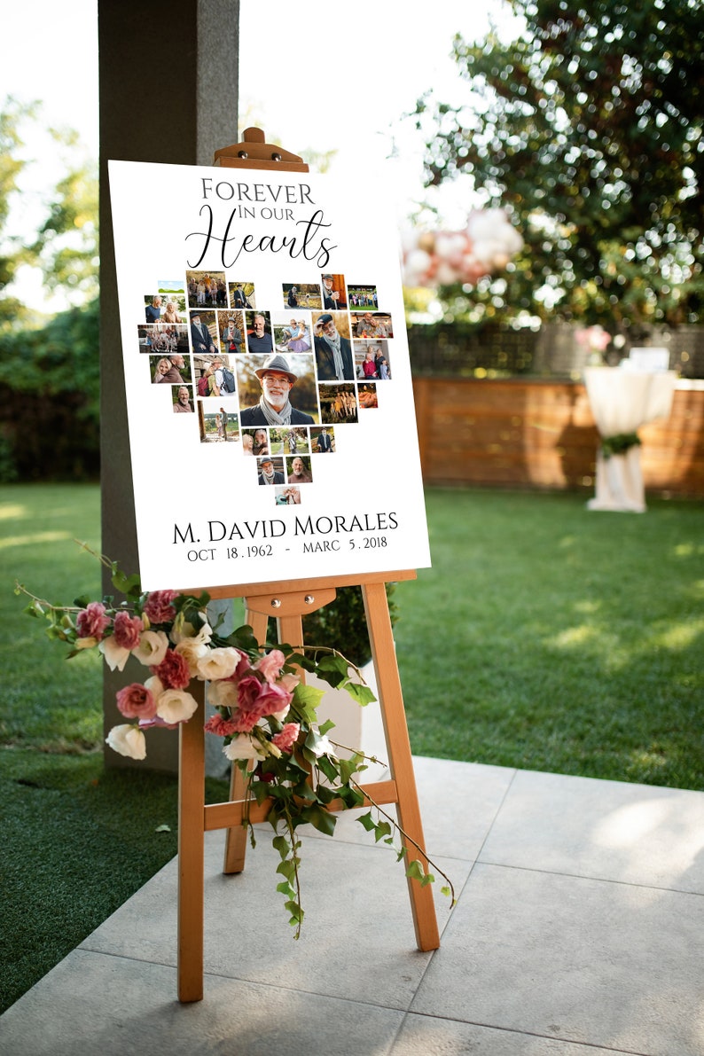 Heart Funeral Welcome Sign Photo Collage Template, Memorial Service ...
