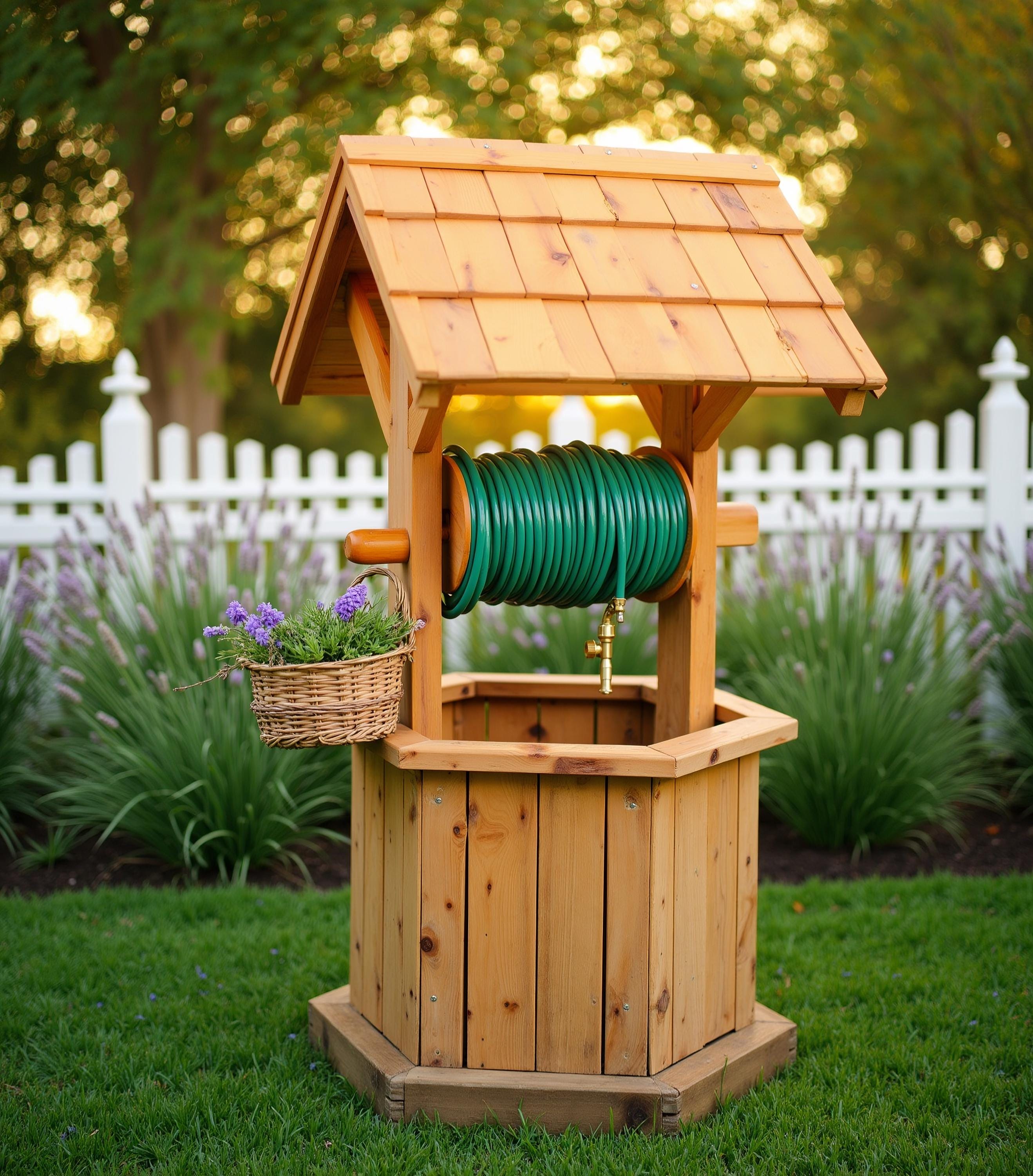 DIY Wishing Well Garden Hose Reel Plan: Rustic Cedar Planter (PDF ...
