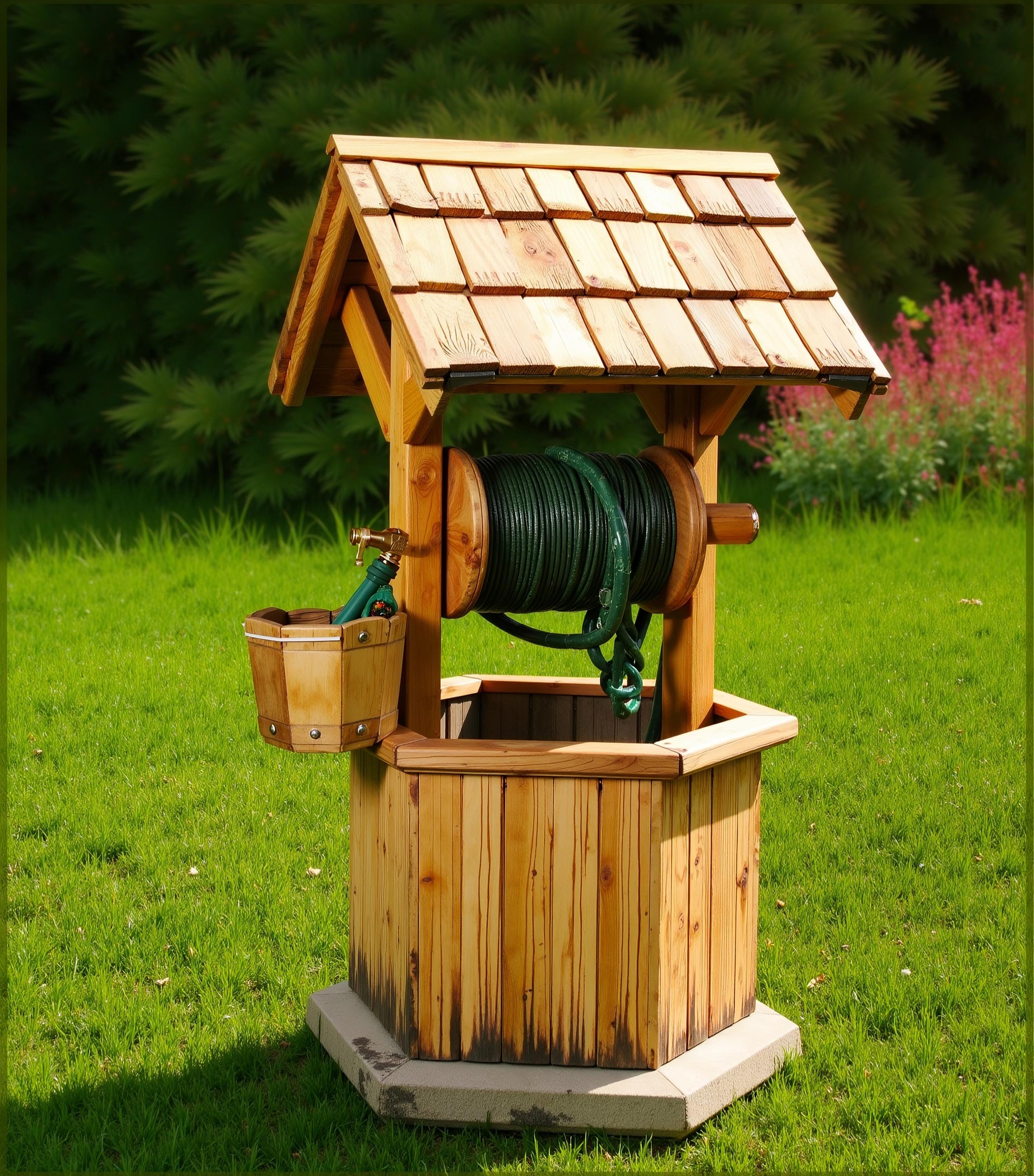 DIY Wishing Well Garden Hose Reel Plan: Rustic Cedar Planter (PDF ...