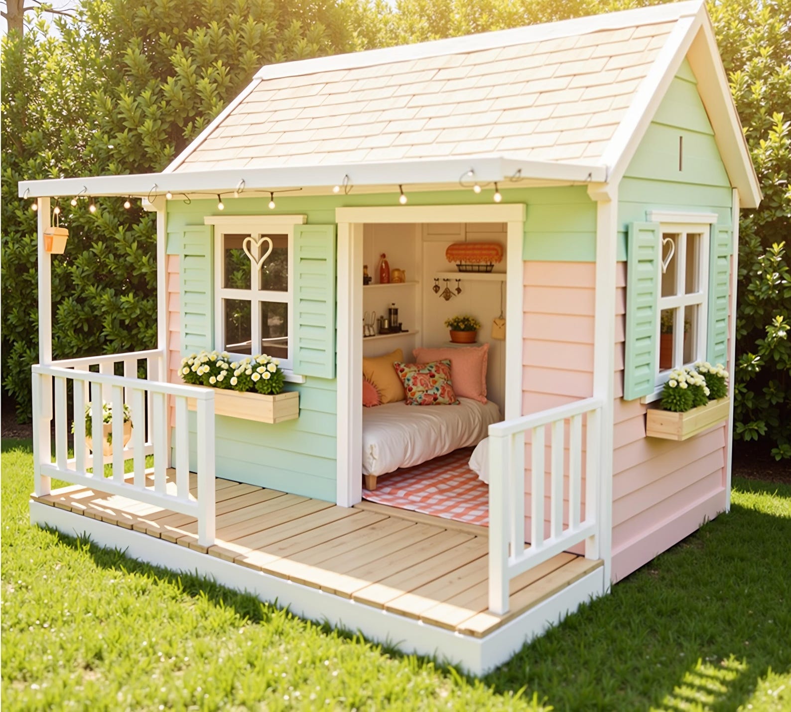 Cozy Playhouse Plans - DIY Children's Outdoor Playhouse With Porch and ...