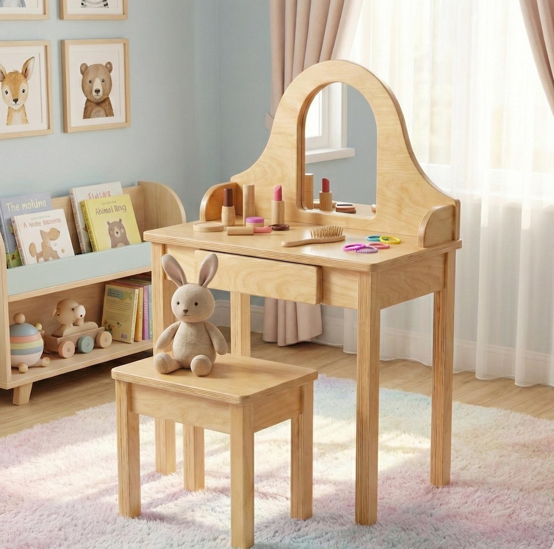 DIY Kids Vanity Table Plans PDF | Wooden Play Vanity With Stool - Etsy