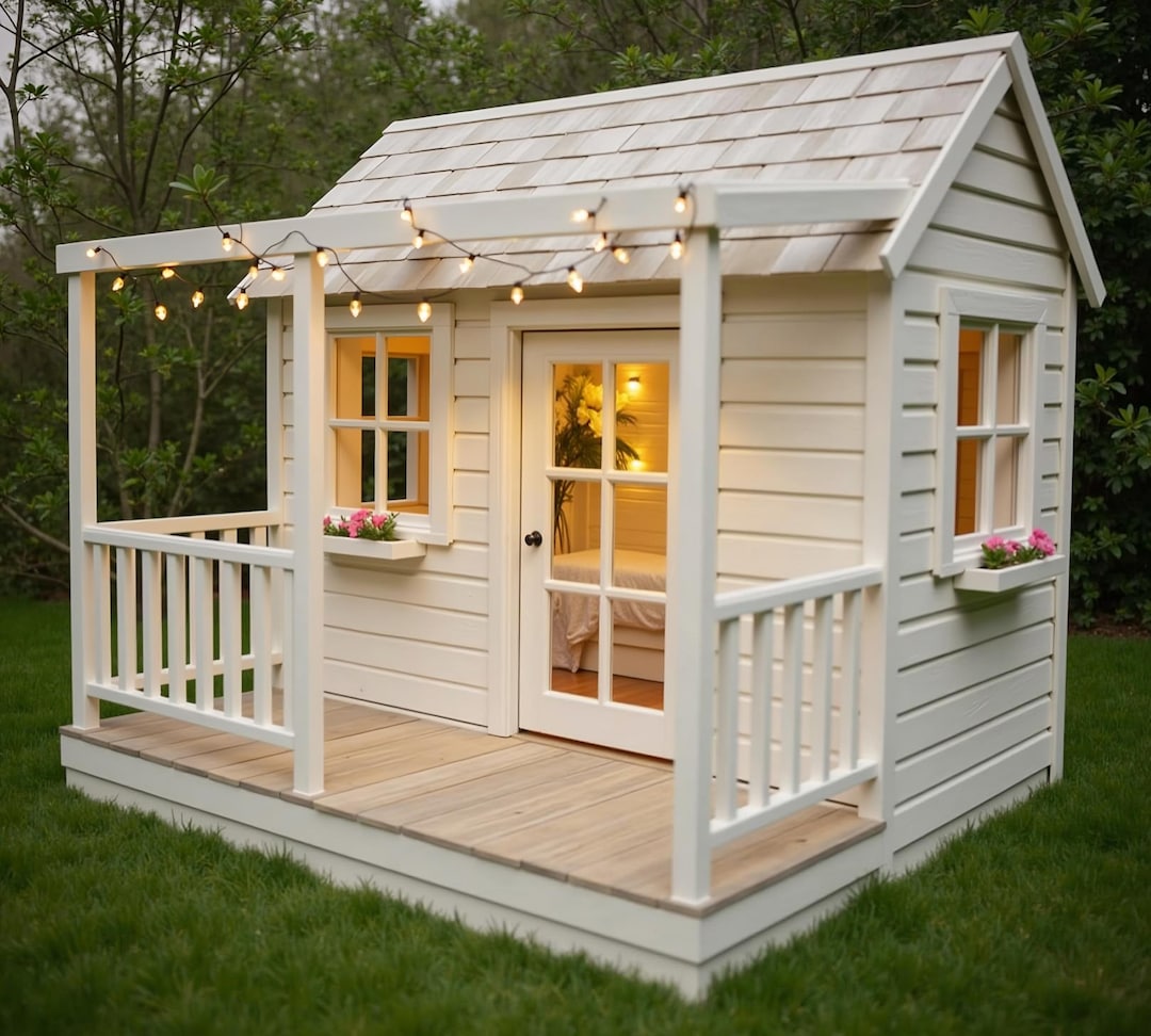 Cozy Playhouse Plans - DIY Children's Outdoor Playhouse With Porch and ...