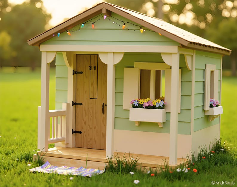 DIY Playhouse Plans With Porch: Kids Outdoor Wooden Playhouse (PDF ...