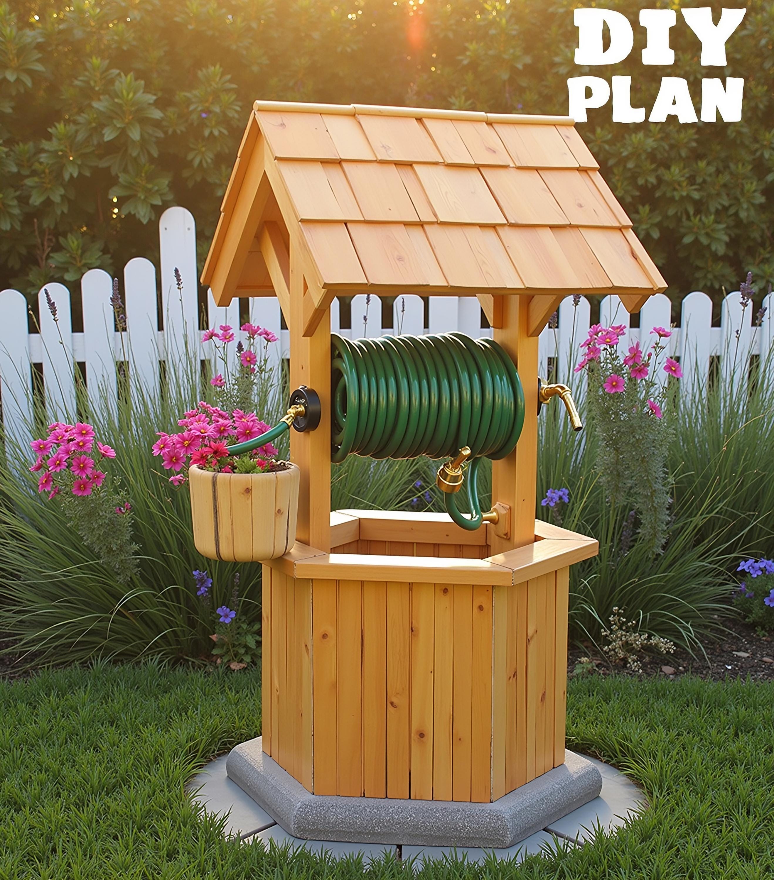 DIY Wishing Well Garden Hose Reel Plan: Rustic Cedar Planter (PDF ...