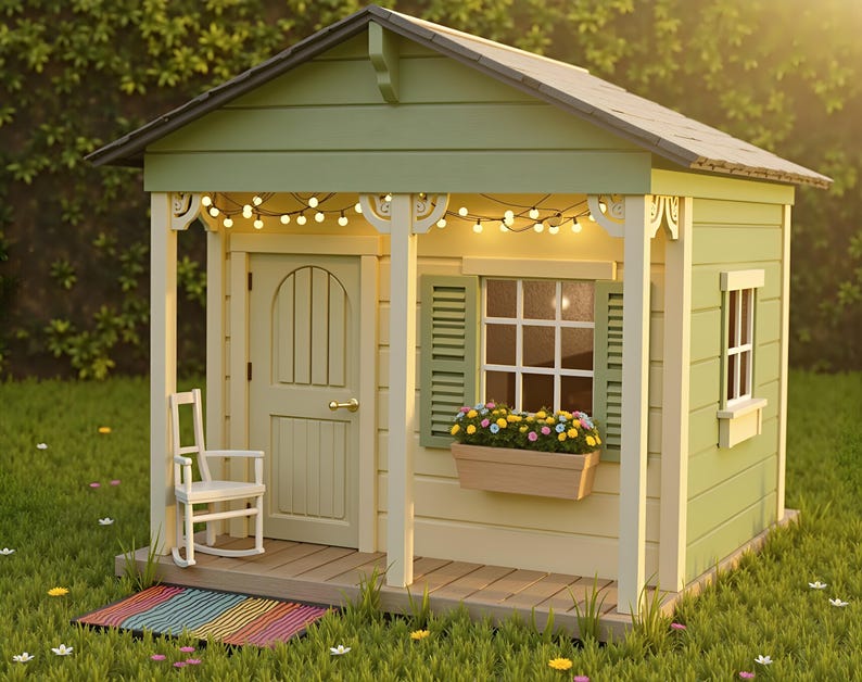 DIY Playhouse Plans With Porch: Kids Outdoor Wooden Playhouse (PDF ...