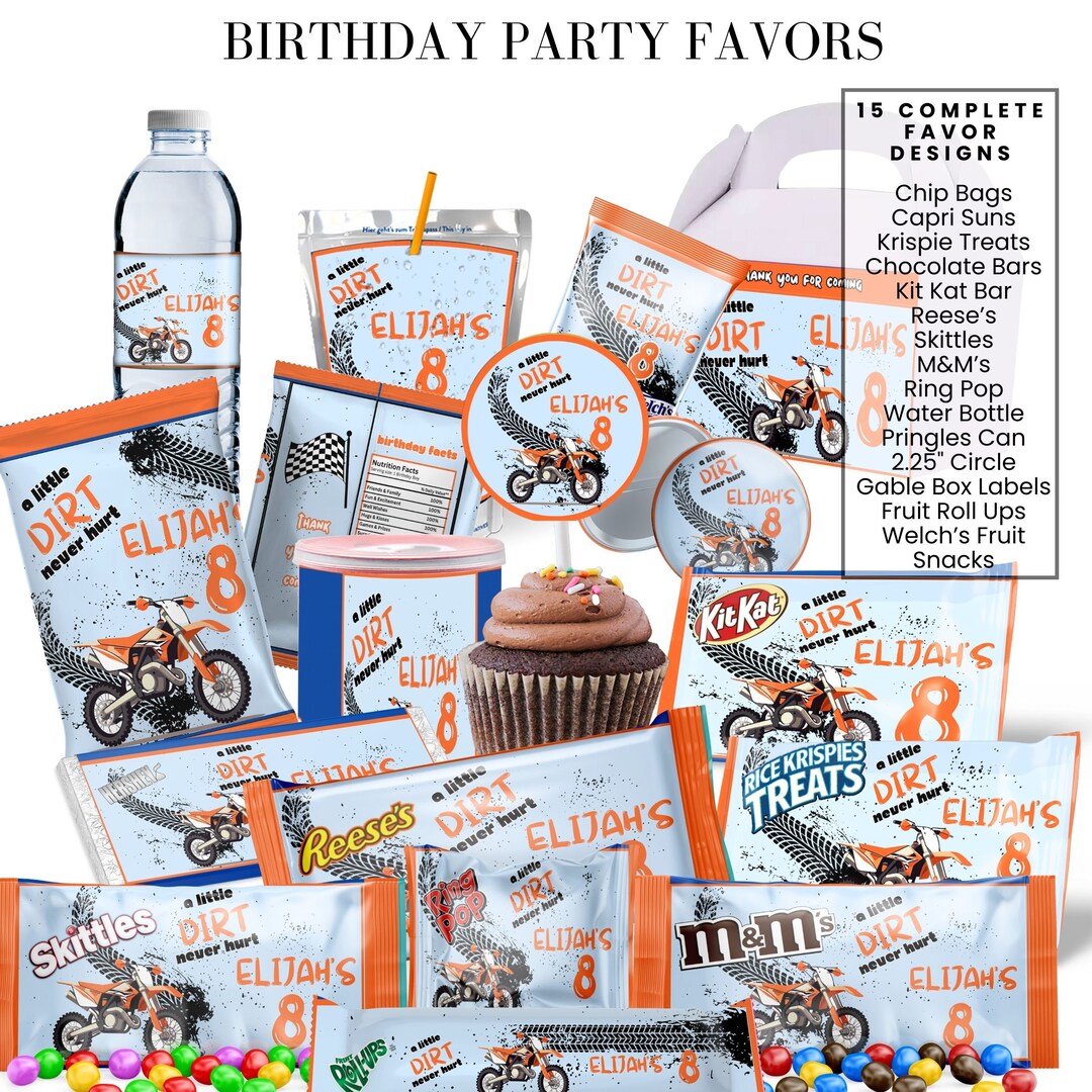 Dirt Bike A Litte Dirt Never Hurt Birthday Party Favor Templates Bundle ...