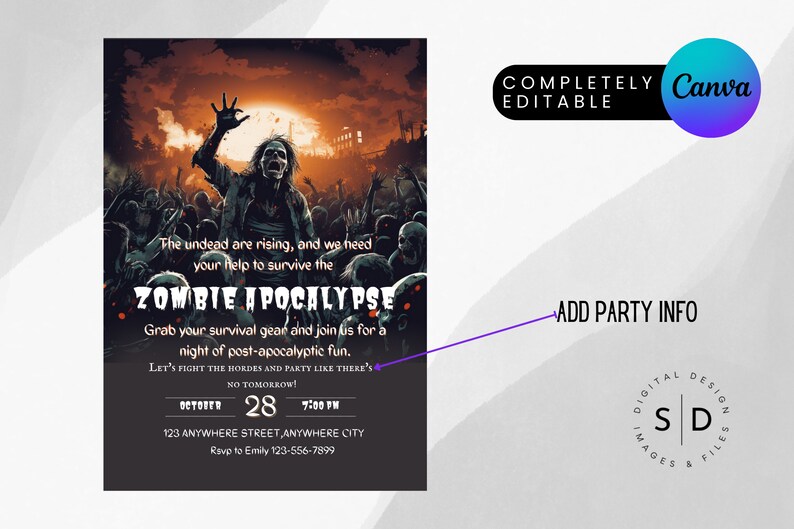 Zombie Apocalypse Halloween Invitation Halloween Costume Party - Etsy