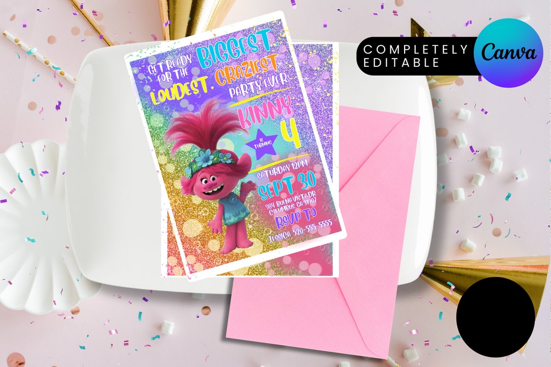 Trolls Craziest Party Birthday Invitation trolls Printable Invitation ...