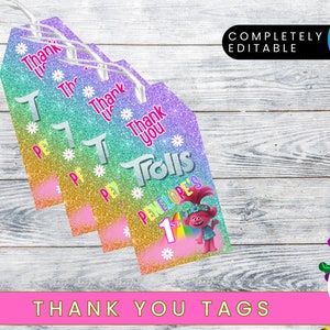 Trolls Birthday Party Templates Bundle, Invitation, Favors, Table ...